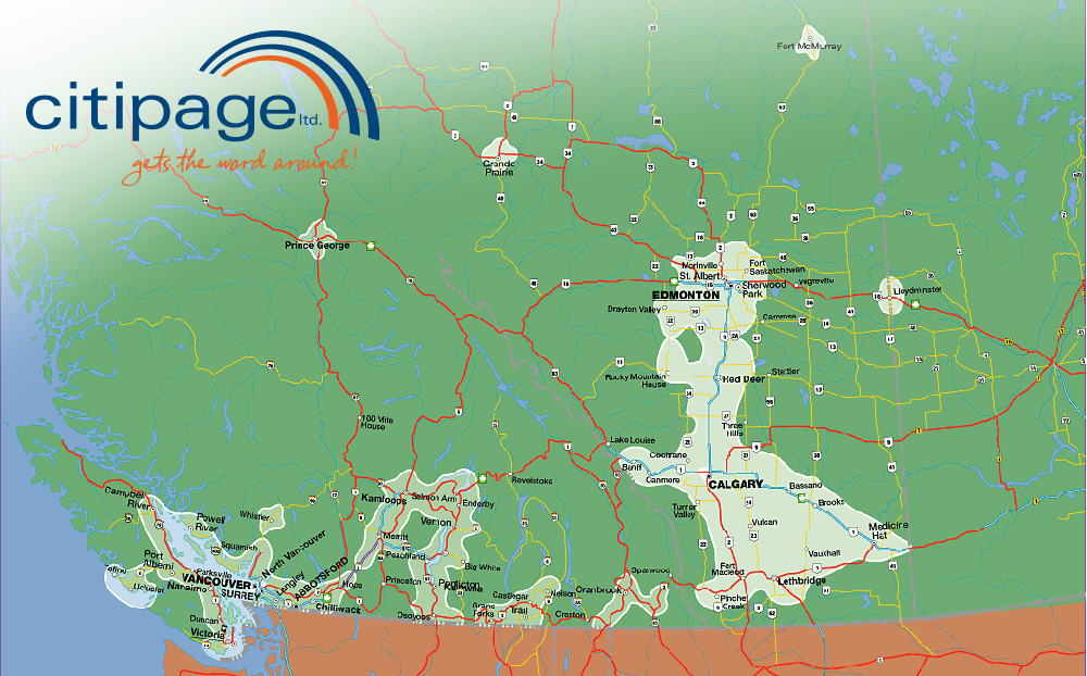 MediPage Critical Messaging Solutions | Wide-Area Coverage Map AB and BC